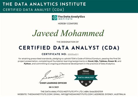 Certifieddataanalyst Tdai Dataanalytics Powerbi Tableau Sql