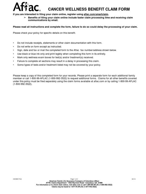 Aflac Printable Cancer Claim Forms Printable Forms Free Online