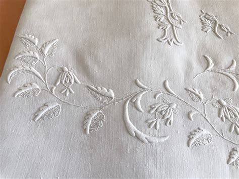 Proantic Large Fine Linen Sheet Hand Embroidery With Superb Id Monog