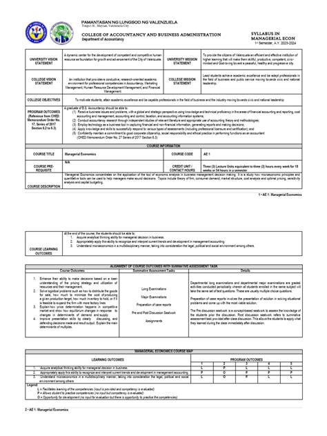 Ae 1 Managerial Econ Syllabus New V1 Pdf Economics Market Economics