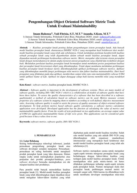 Pdf Pengembangan Object Oriented Software Metric Tools Untuk Evaluasi Maintainability