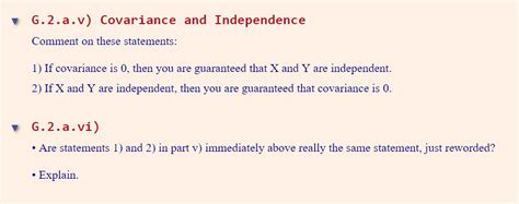 Solved G 2 A V Covariance And Independence Comment On These Chegg Com