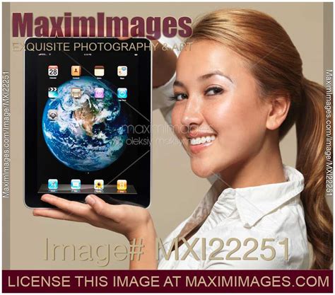 Stock Photo Smiling Girl With Apple IPad G Tablet MaximImages