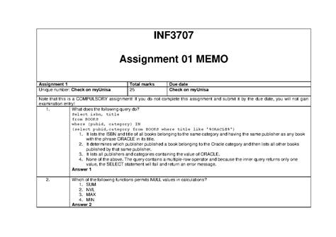 TUT 201 Assignment 01 Memo INF Assignment 01 MEMO Assignment 1 Total Marks Due Date Unique