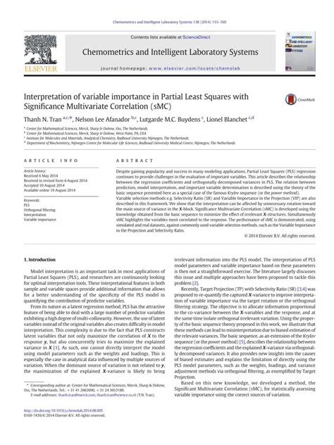 pdf interpretation of variable importance in partial least squares