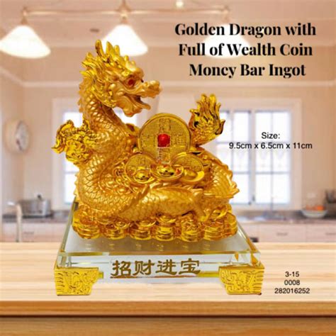 2024 Golden Dragon Figurine Display With Full Of Wealth Coin Money Bar