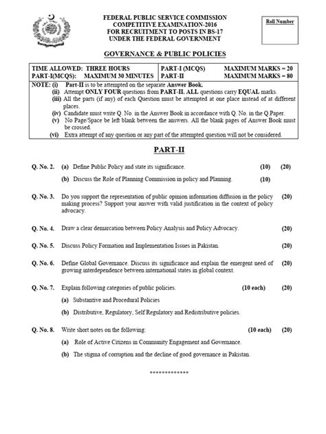 Governance And Public Policy Past Papers Pdf