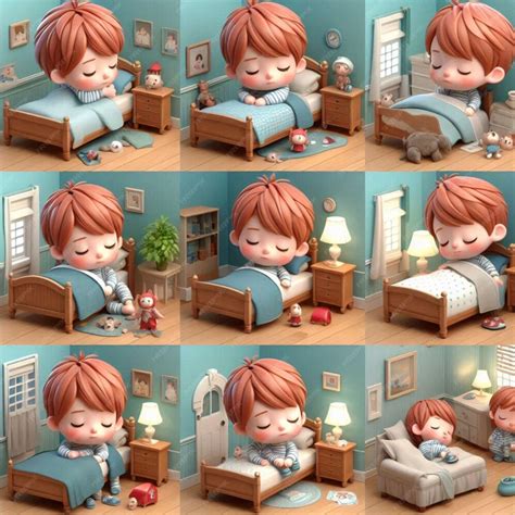 A Collage Of Pictures Of A Boy In A Bedroom With A Boy In Bed And A