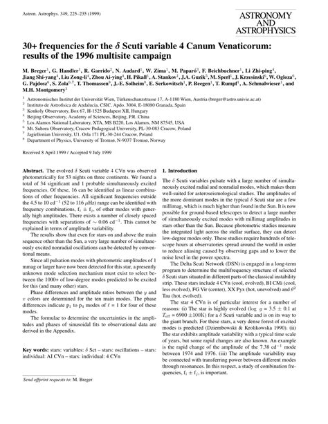 Pdf 30 Frequencies For The Delta Scuti Variable 4 Canum Venaticorum