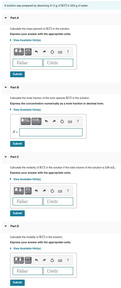 solved a solution was prepared by dissolving 41 0 g of kcl