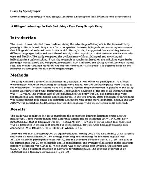 📗 A Bilingual Advantage In Task Switching Free Essay Sample