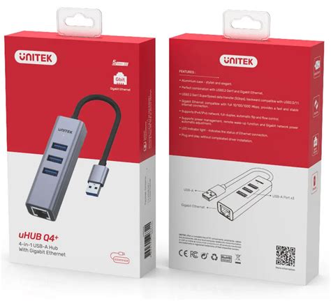 UNITEK UHUB Q In USB A Ethernet Hub For Fast Connectivity