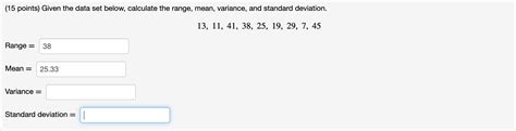 solved 15 points given the data set below calculate the