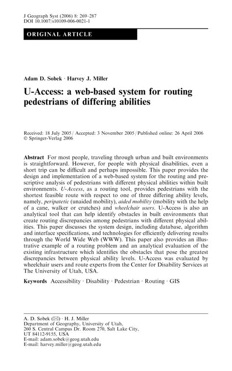 Pdf U Access A Web Based System For Routing Pedestrians Of Differing Abilities