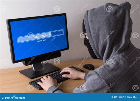 Male Thief Stealing Data From Computer Stock Image Image Of
