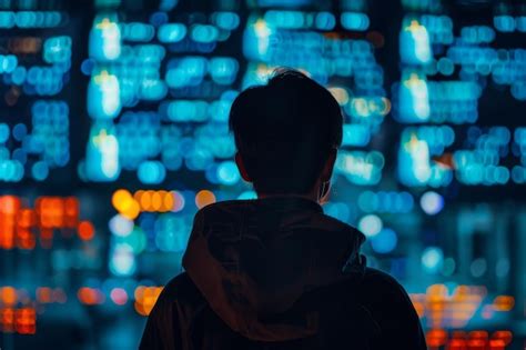 Mysterious Hacker Silhouette Against Vibrant Cybersecurity Background At Night Premium Ai