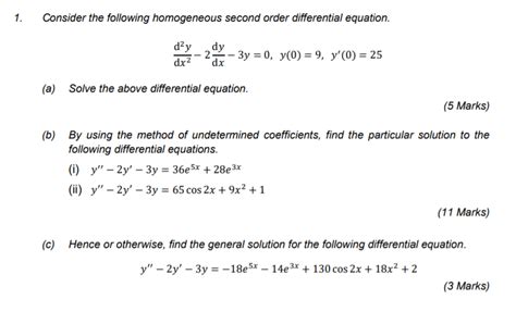 Solved 1 Consider The Following Homogeneous Second Order