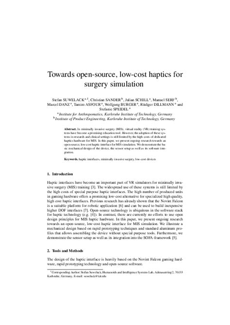 Pdf Towards Open Source Low Cost Haptics For Surgery Simulation