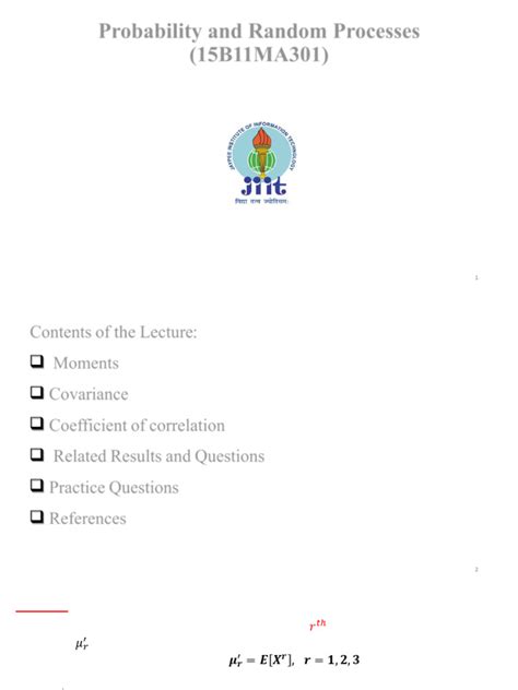 Lec 11 Covariance Coefficient Of Correlation Pdf Covariance