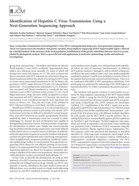 Pdf Identification Of Hepatitis C Virus Transmission Using A Next