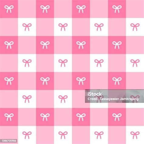 귀여운 리본 선물 상자 선물 달콤한 요소 핑크 체크 깅엄 패턴 만화 일러스트 매트 직물 직물 스카프 포장 지 귀여운에 대한 스톡
