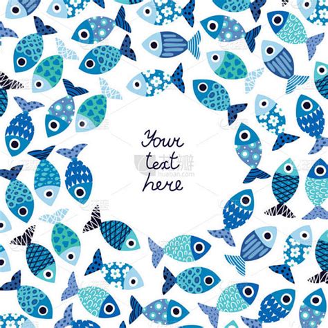 可爱的鱼卡。海洋主题