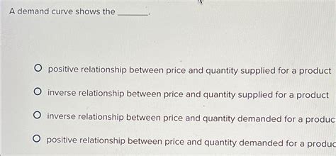 Solved A Demand Curve Shows Thepositive Relationship Between Chegg