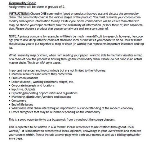 Commodity Chain Assignment Will Be Done In Groups Of