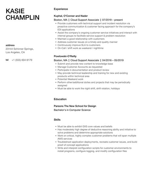 Cloud Support Associate Resume Samples Velvet Jobs