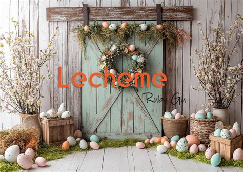 Avezano Easter Green Door And Egg Photography Backdrop By Lecheme Ruby