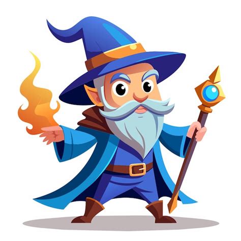 Cute Wizard Dynamic Pose White Background Vector Illustration Premium Ai Generated Vector