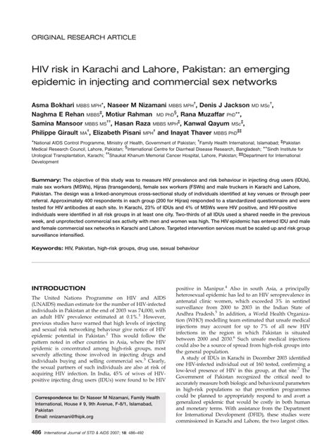 Pdf Hiv Risk In Karachi And Lahore Pakistan An Emerging Epidemic In Injecting And Commercial