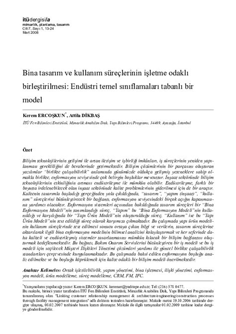 Pdf Bina Tasarım Ve Kullanım Süreçlerinin Işletme Odaklı Birleştirilmesi Endüstri Temel