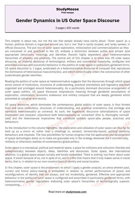 Gender Dynamics In Us Outer Space Discourse Free Essay Example