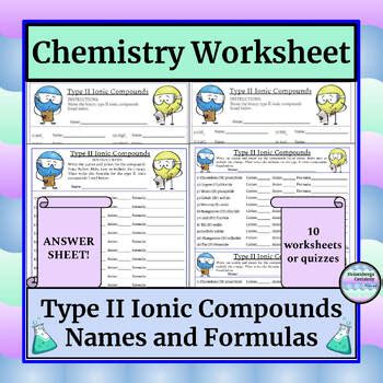 Chemistry Worksheet Type II Ionic Compounds Names And Formulas Answer Key