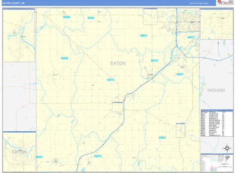 Eaton County Mi Zip Code Wall Map Basic Style By Marketmaps Mapsales
