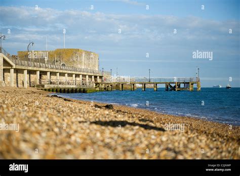 Low View Along Old Portsmouth Beach Towards The Square Tower And Jetty