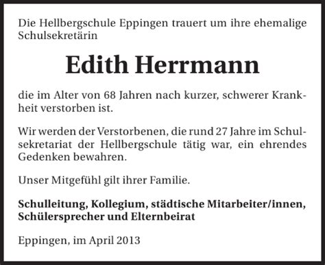 Traueranzeigen Von Edith Herrmann Trauerundgedenkende