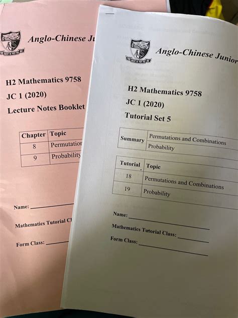 Acjc H2 Math Lecture N Tutorial Notes Hobbies And Toys Books And Magazines Assessment Books On