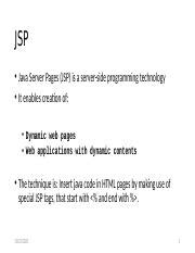 JSP&Servlet Presentation.pptx - JSP • Java Server Pages JSP is a server-side programming ...