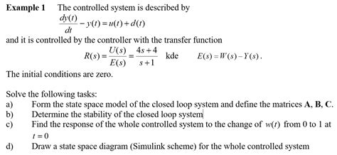 Solved Example The Controlled System Is Described Chegg