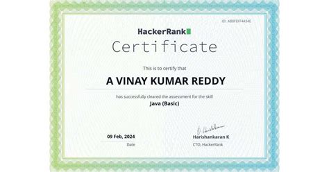 Vinay Kumar Reddy On Linkedin Hackerrank Skill Certificate