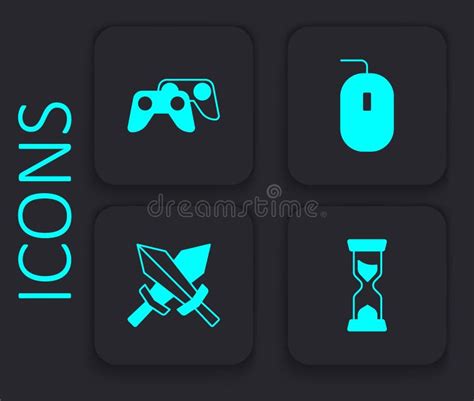 Set Old Hourglass Game Controller Or Joystick Computer Mouse And Sword For Game Icon Black