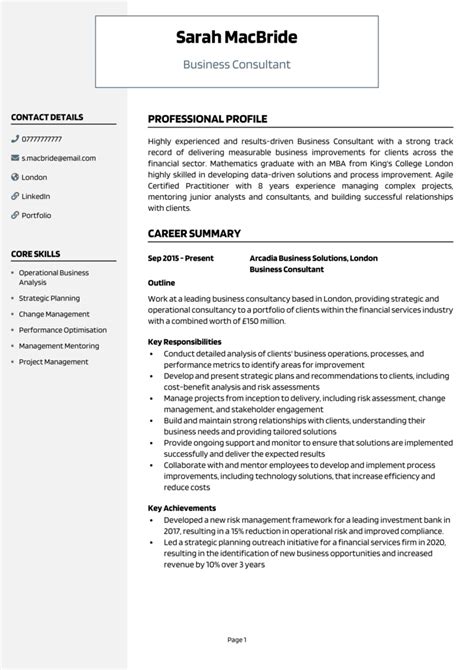 Business Consultant Cv Example Guide [land Top Jobs]