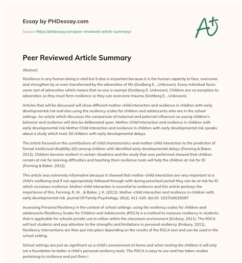 Peer Reviewed Article Summary