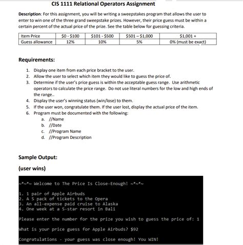Answered Cis 1111 Relational Operators Assignment Description For