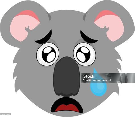 슬픈 표정으로 코알라의 머리의 벡터 이모티콘 일러스트 만화와 뺨에 눈물이 떨어지는 눈물로 울고 곰에 대한 스톡 벡터 아트 및 기타 이미지 Istock