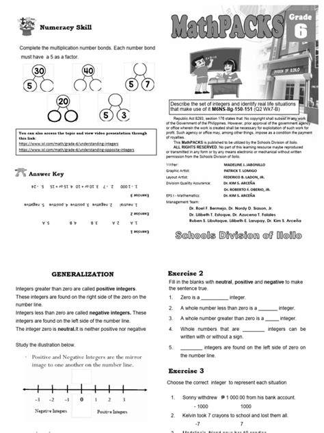 Grade 6 Q2 W7 B Pdf Integer Numbers