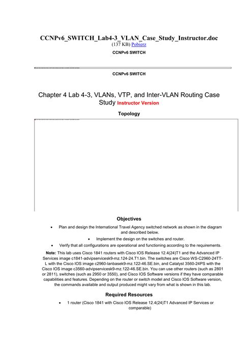 CCNPv SWITCH Lab VLAN Case Study Instructor