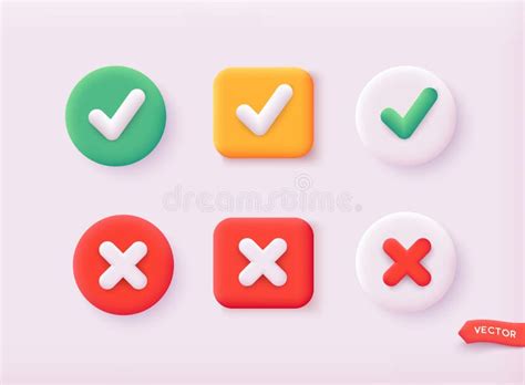 check mark and x mark icons 3d web vector illustrations stock vector